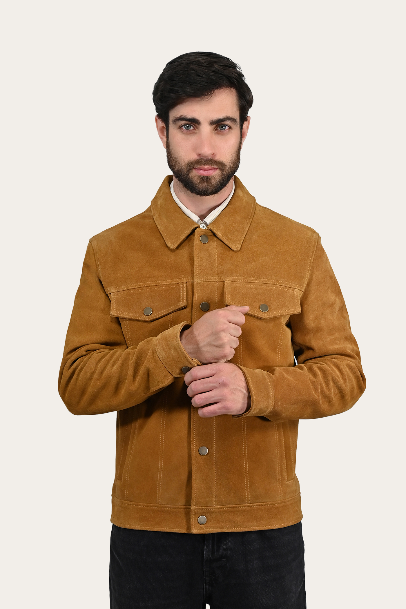 Men’s Tan Trailblazer Trucker Suede Jacket | The Frye Company