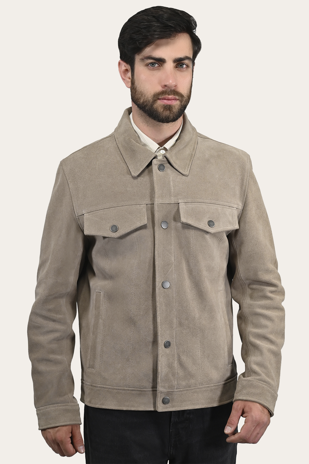 Men’s Taupe Trailblazer Suede Trucker Jacket | The Frye Company