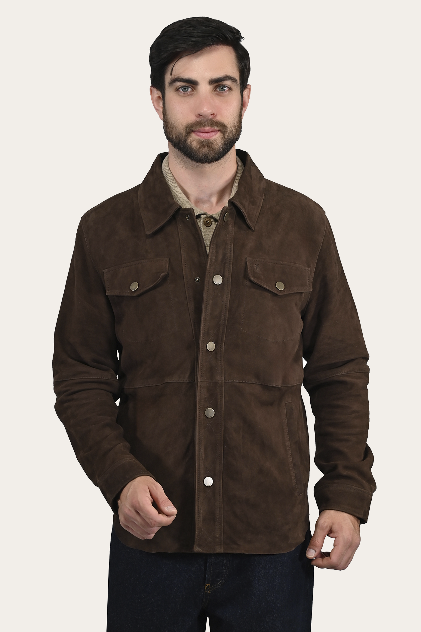 Men’s Dark Brown Authentic Suede Shacket | The Frye Company