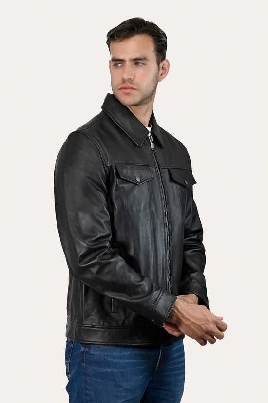 Men’s Black Durango Trucker Leather Jacket | The Frye Company