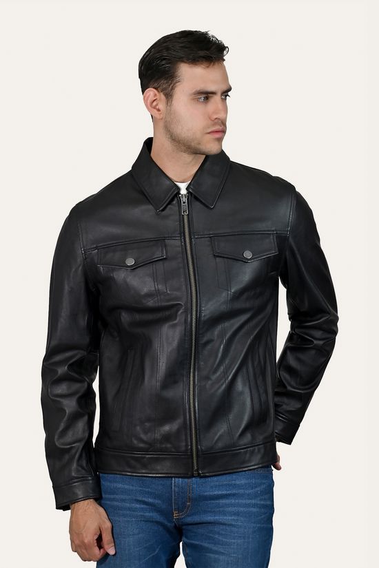 Men’s Black Durango Trucker Leather Jacket | The Frye Company