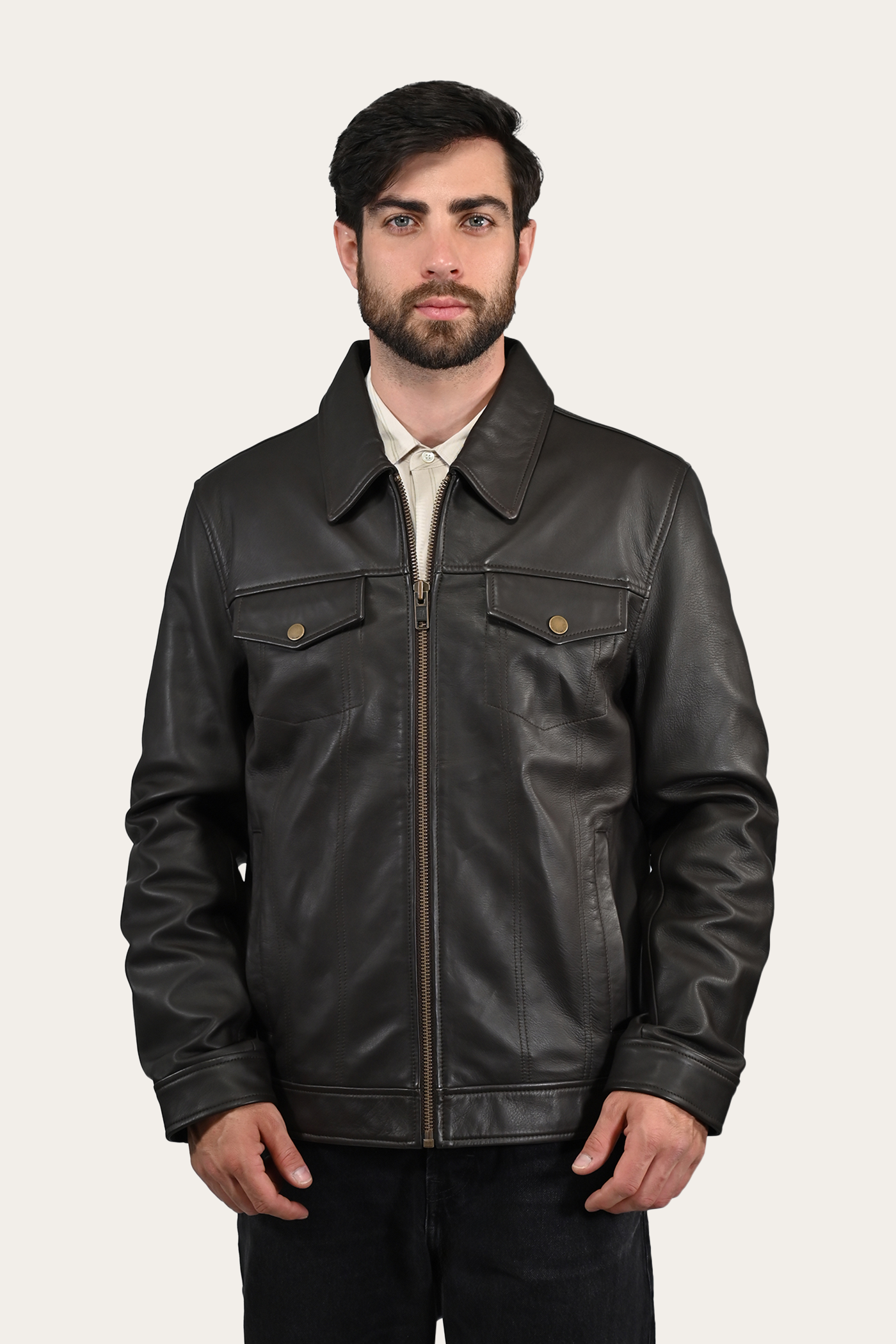Men’s Dark Brown Durango Trucker Leather Jacket | The Frye Company