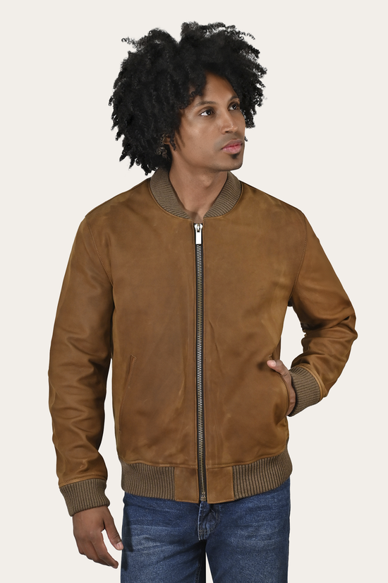 Men’s Burnt Copper Clay Leather Bomber Jacket | The Frye Company