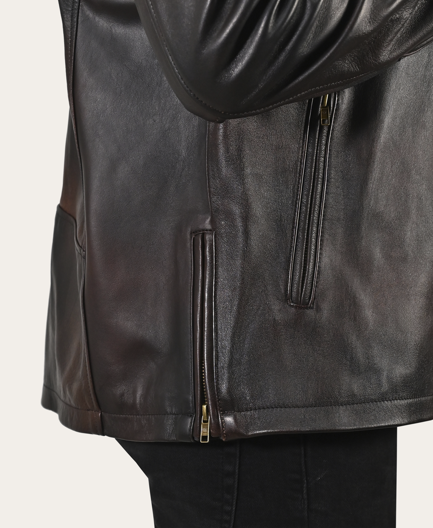 Men’s Cognac Black Huck Cowhide Racer Leather Jacket | The Frye Company