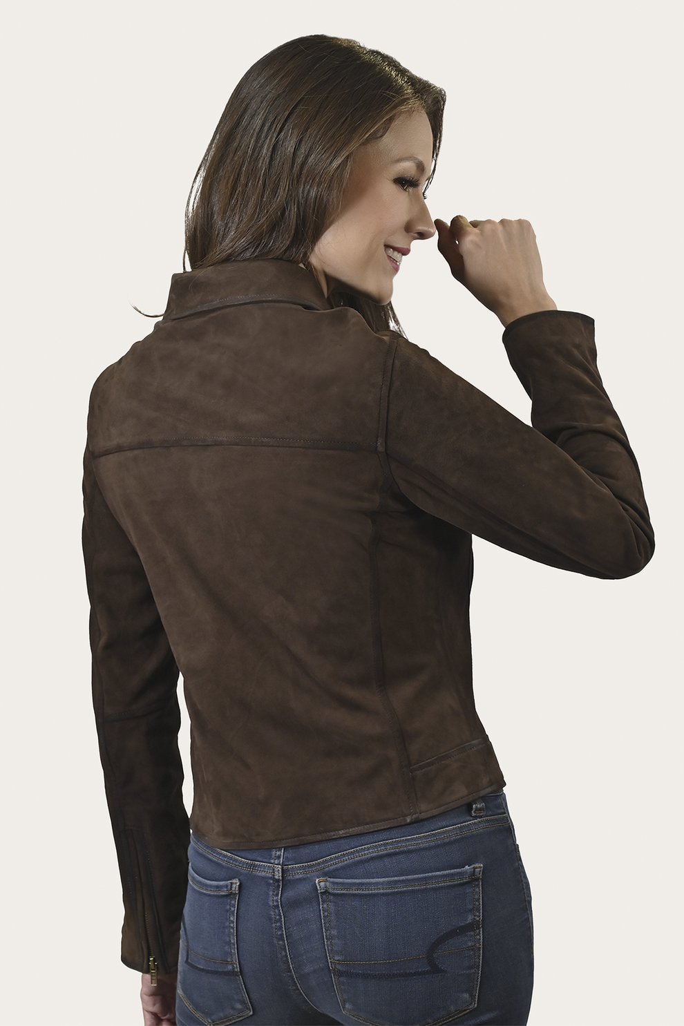Women’s Dark Brown Clive Elegant Suede Biker Jacket | The Frye Company