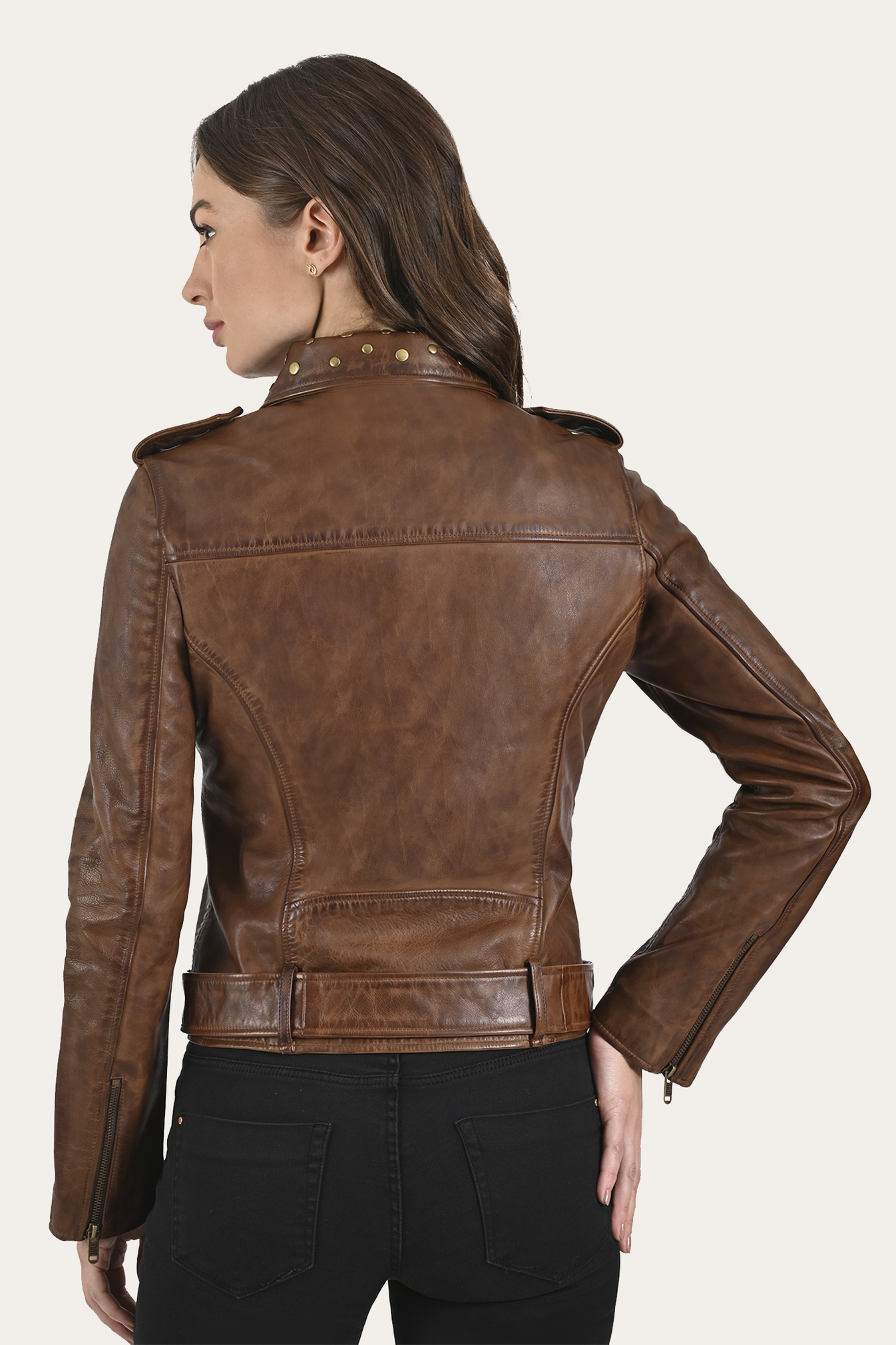 Women’s Tobacco Linc Biker Leather Jacket | The Frye Company