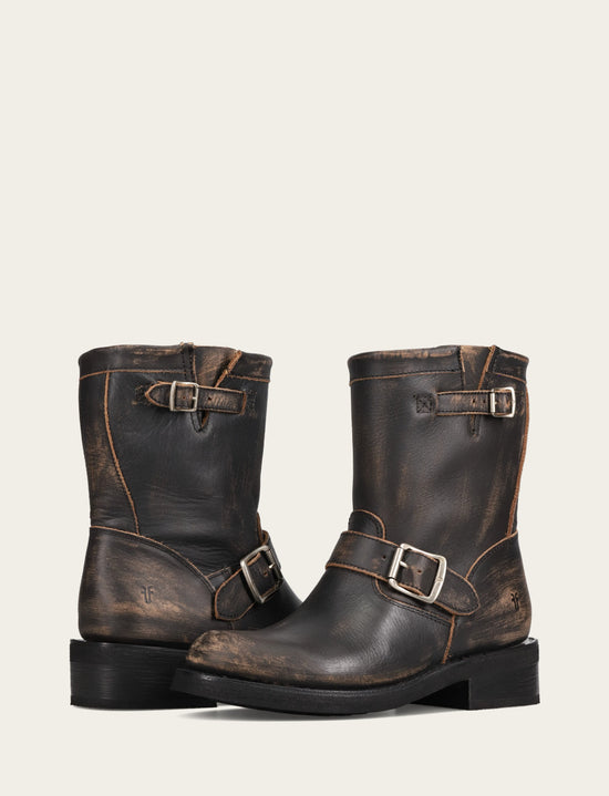 Women's Distressed Black Viv Short Engineer Bootie | The Frye Company